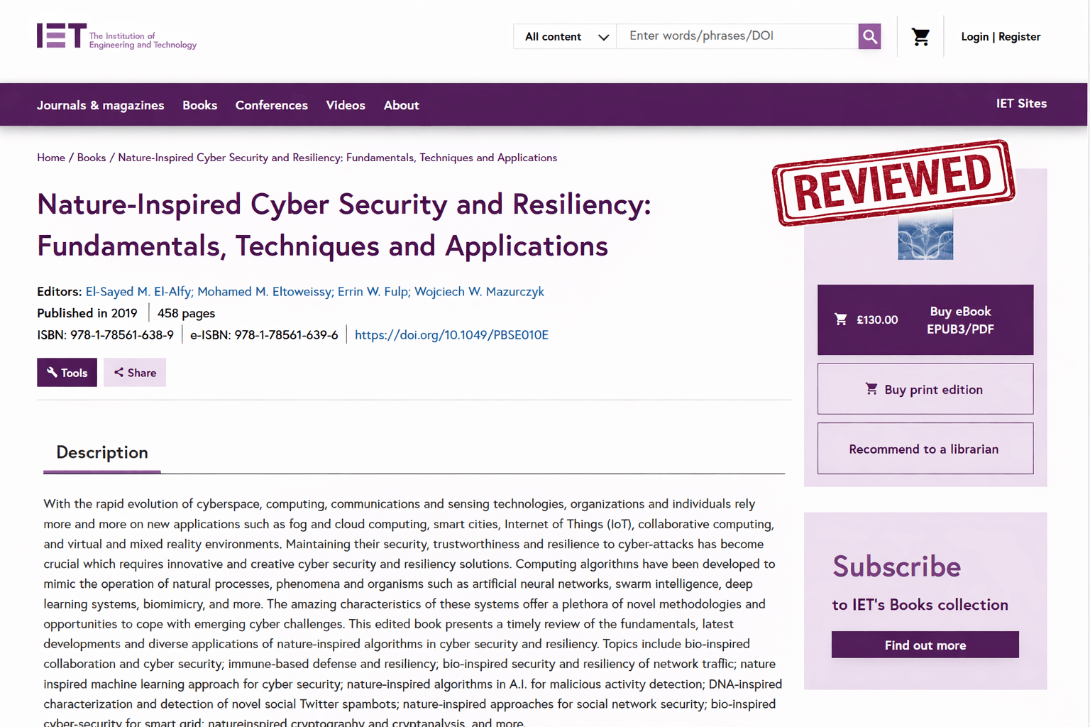 Nature-Inspired Cyber Security and Resiliency Reviewed: Fundamentals ...