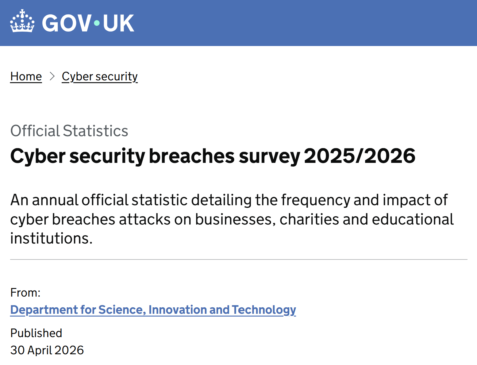 The UK Cyber Security Breaches Survey 2025/26: Stagnation, Scale, and ...